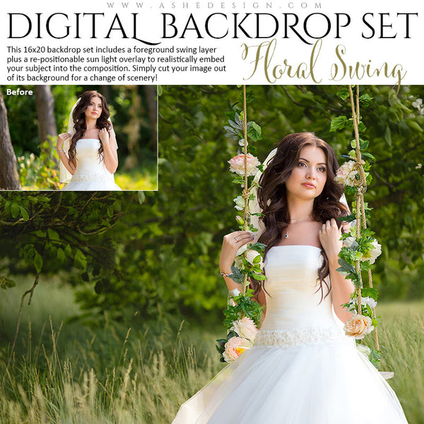 Ashe Design Digital Backdrop Set Floral Wedding Swing Ashedesign