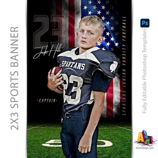 2'x3' Sports Banner - All American Football Template For Photoshop ...