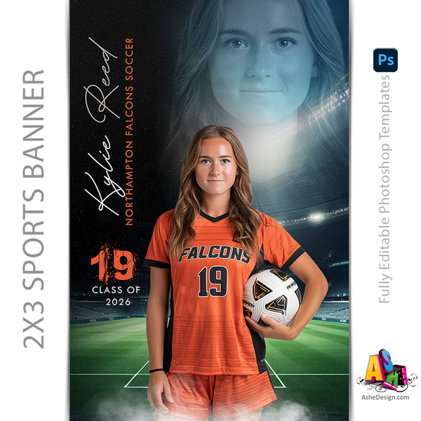 2x3 Amped Sports Banner Photoshop Template | Reflection Soccer – AsheDesign