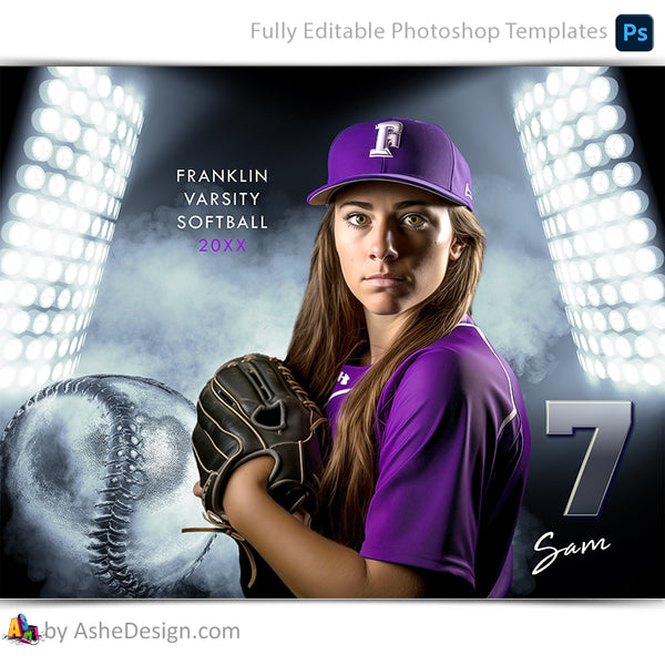 Amped Effects - Smokey Lights Softball Poster Template For Photoshop ...