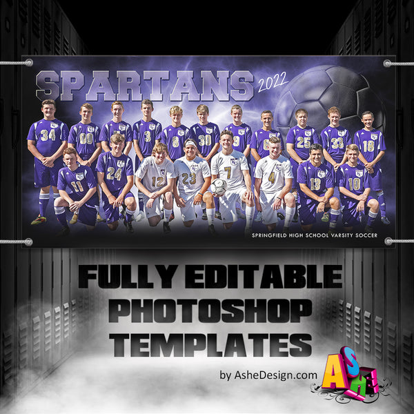 3x6 Team Sports Banner Photoshop Template | Electric Explosion Soccer ...