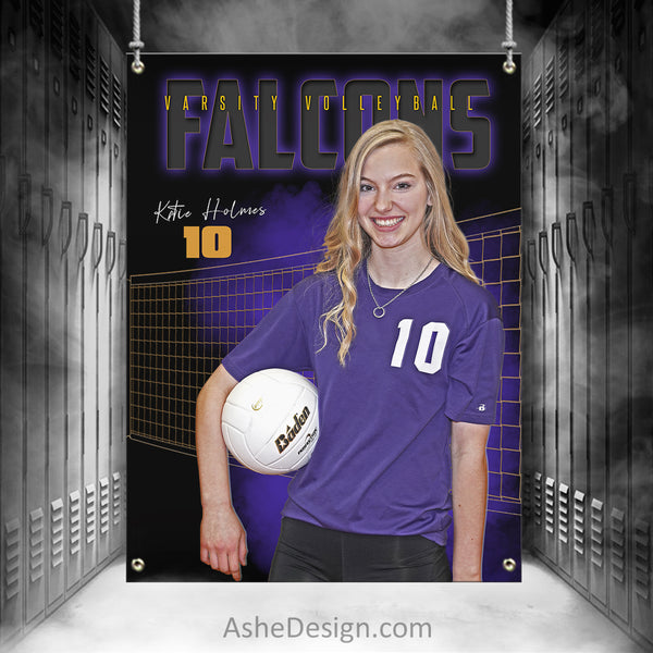 3x4 Amped Sports Banner Photoshop Template | Gold Plated Volleyball ...