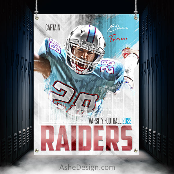 3x4 Amped Sports Banner Photoshop Template | Painted Football – AsheDesign
